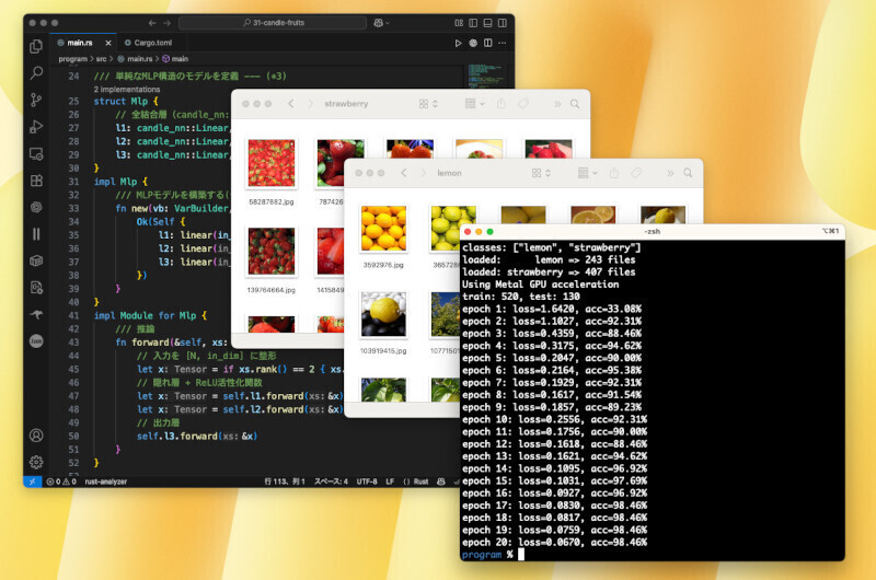 Rustで有名アルゴリズムに挑戦(31) Rustの機械学習ライブラリCandleで果物判定を実装してみよう | TECH+（テックプラス）